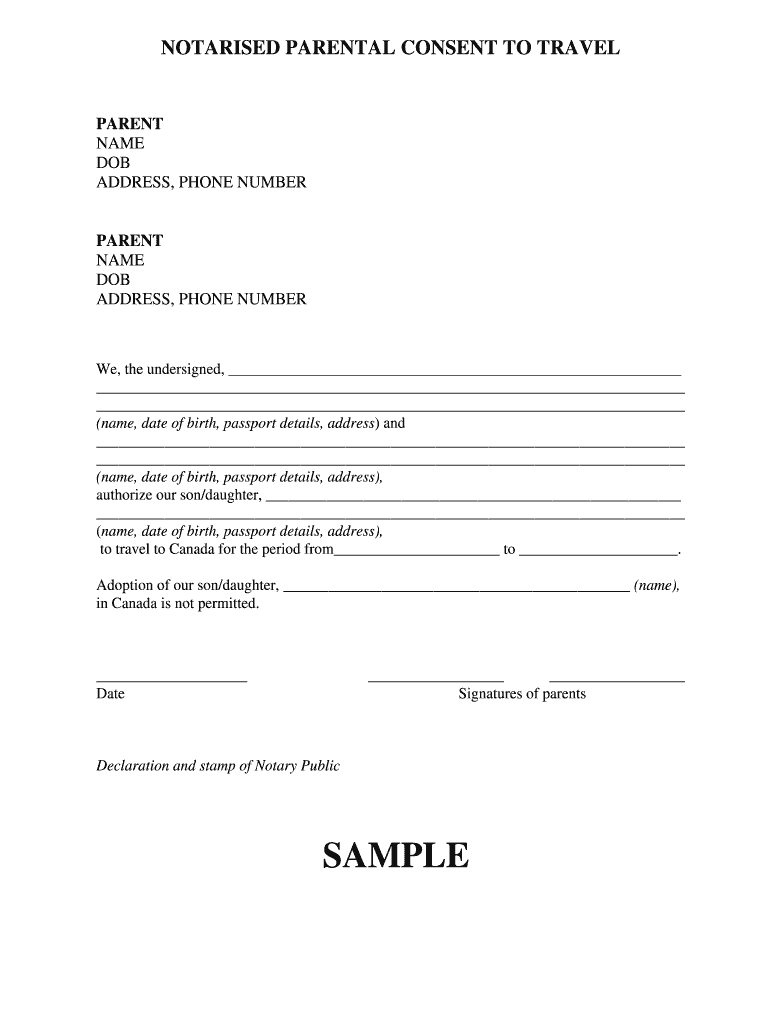 Fillable Online Notarised Parental Consent to Travel Fax Email Print ...