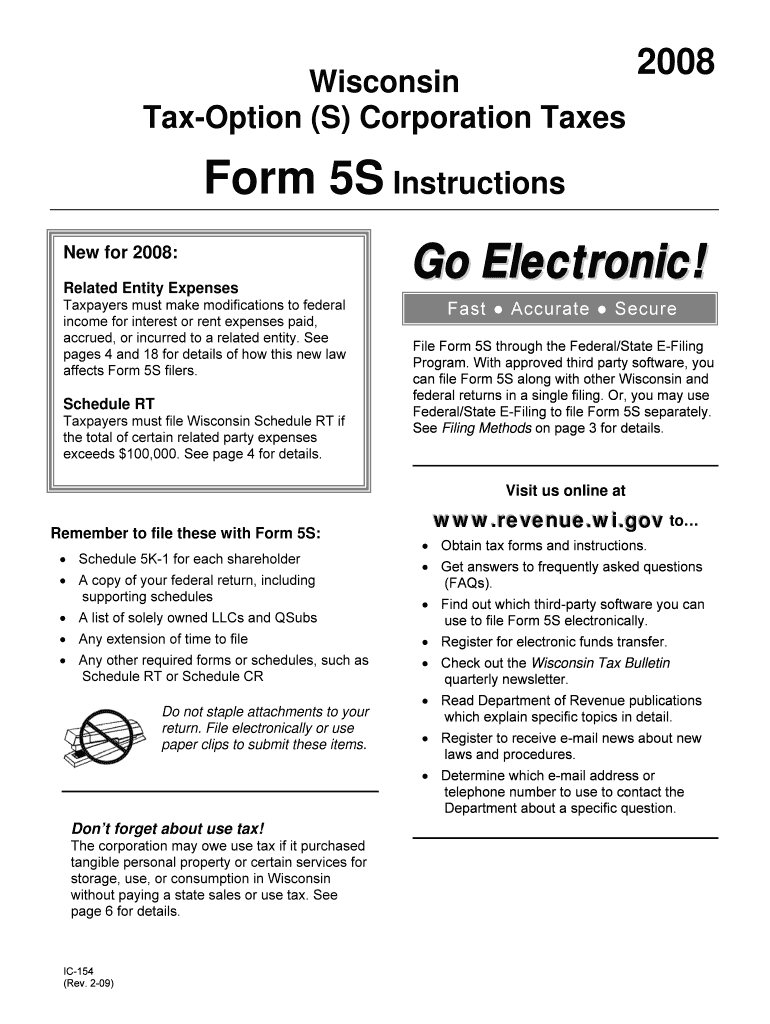 Fillable Online Wisconsin Tax-Option (S) Corporation Taxes Fax Email ...