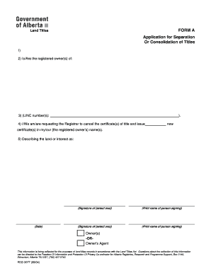 Fillable Online servicealberta FORM A Application for Separation Or ... - Service Alberta ...