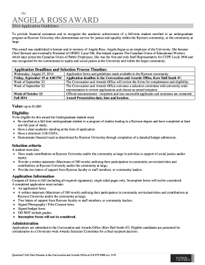 Fillable Online ryerson ANGELA ROSS AWARD - ryerson Fax Email Print ...