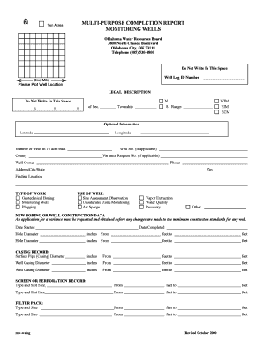 Fillable Online owrb ok Completion Report - Monitoring Wells - Water ...