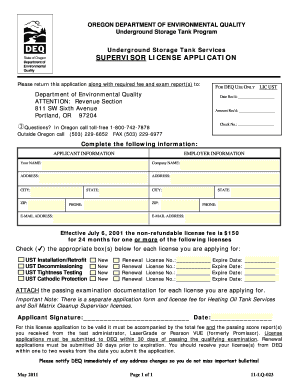 Fillable Online deq state or UST Supervisor License Application ...