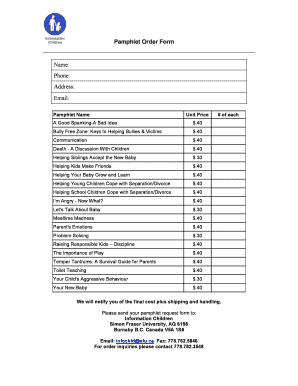 Fillable Online sfu Pamphlet Order Form Name - Simon Fraser University ...
