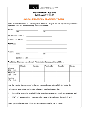 Ling 363 Practicum Placement Form - Fill Online, Printable, Fillable, Blank | pdfFiller