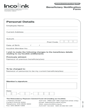 Fillable Online Incolink Beneficiary Notification Form Fax Email Print ...