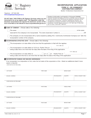 Fillable Online bcregistryservices gov bc incorporation application ...