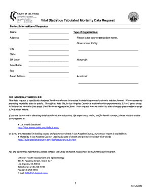 Fillable Online publichealth lacounty Data request form - Department of ...