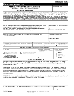 Fillable Online benefits va 29-353, Application for Reinstatement ...