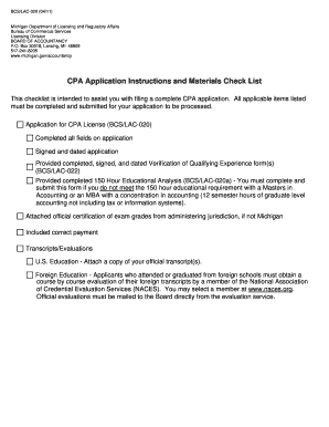Fillable Online dleg state mi CPA Application - LARA - dleg state mi ...