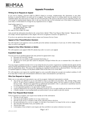 Fillable Online Writing Us to Request an Appeal Fax Email Print - pdfFiller