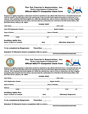 Fillable Online agility cfa Agility Competitor Claim Form - CFA Agility ...