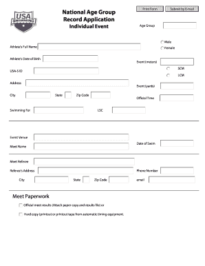 Fillable Online usaswimming National Age Group Record Application ...