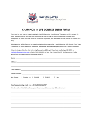 Fillable Online usaswimming CHAMPION IN LIFE CONTEST ENTRY FORM - USA ...