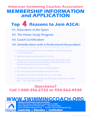 Fillable Online usaswimming ASCA Membership Form - USA Swimming ...