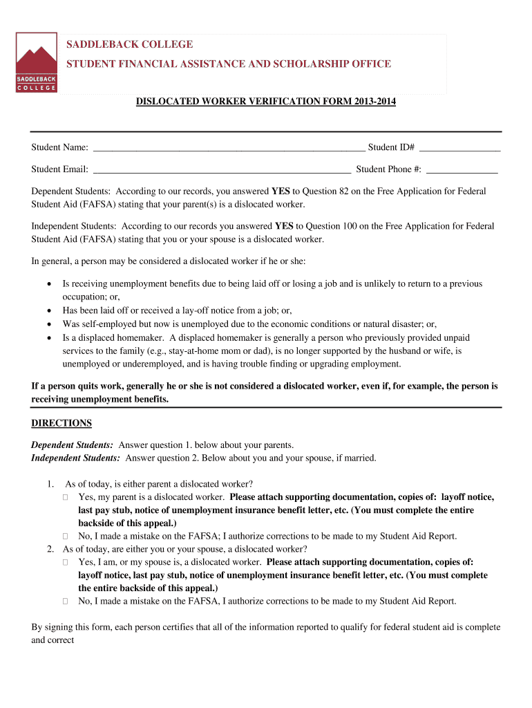 Fillable Online Dislocated Worker Verification Form Fax Email Print - pdfFiller