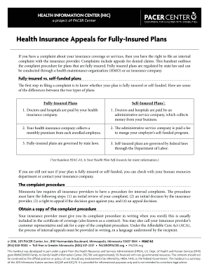 Fillable Online Health Insurance Appeals for Fully-Insured Plans Fax ...