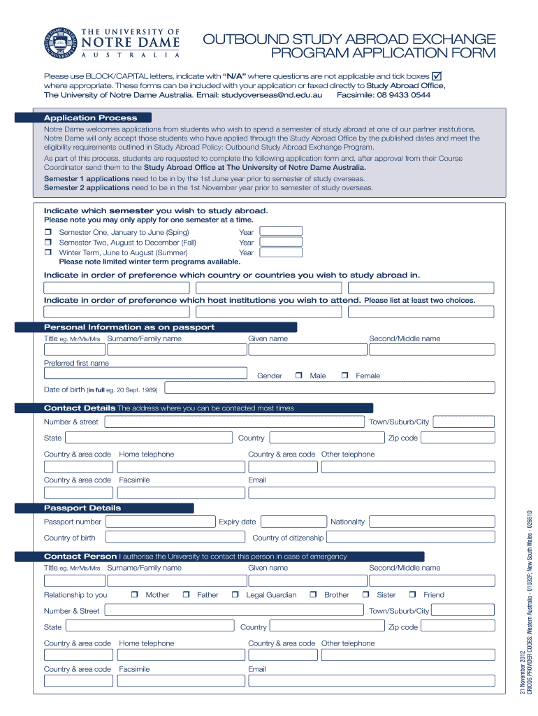 Fillable Online Outbound Study Abroad Exchange Program Application Form ...