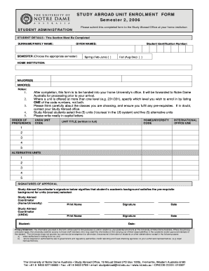 Fillable Online STUDY ABROAD UNIT ENROLMENT FORM Fax Email Print ...