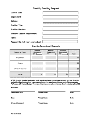 Fillable Online engr utk Start-Up Funding Request Form - engr utk Fax Email Print - pdfFiller