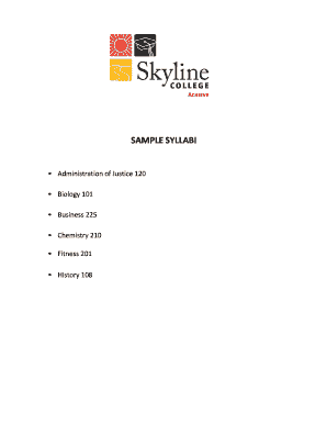 Fillable Online skylinecollege SAMPLE SYLLABI - Skyline College Fax ...
