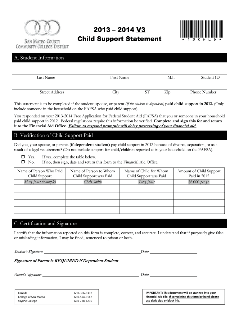 Fillable Online 2013 – 2014 V3 Child Support Statement Fax Email Print ...