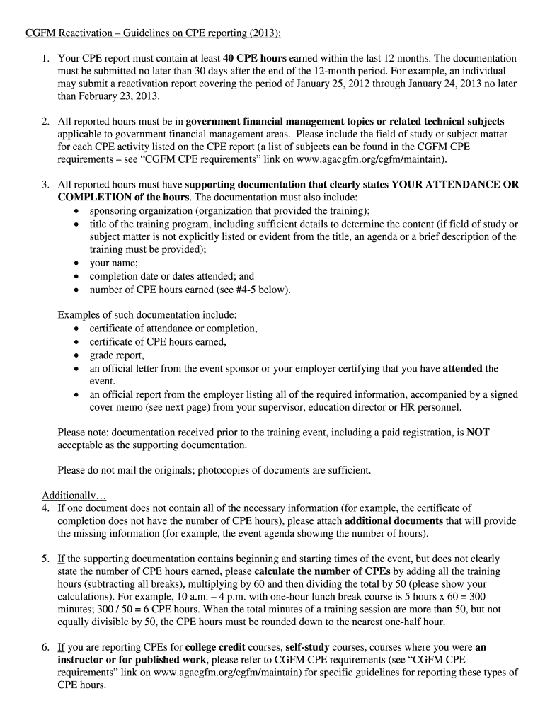 Fillable Online CGFM CPE Reporting Guidelines Fax Email Print - pdfFiller