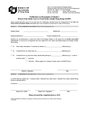 Fillable Online cityu edu Report Form on Resumption of Studies/Return ...