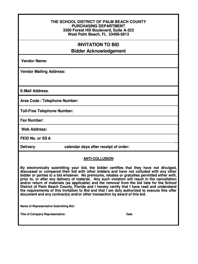 Fillable Online School District of Palm Beach County - Solicitation No. 13C-32L Fax Email Print ...