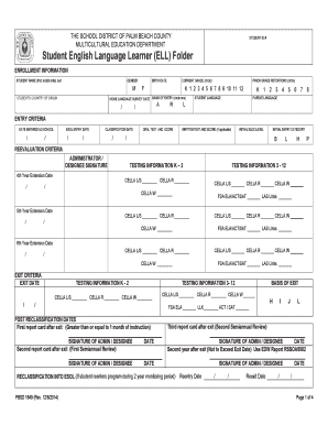 Fillable Online palmbeachschools Student English Language Learner ELL ...