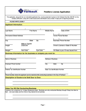 City Of Faribault License Application For Peddlers - Fill Online ...