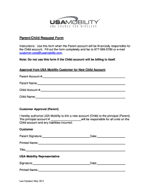 Fillable Online Parent/Child Request Form - USA Mobility, Inc. Fax ...