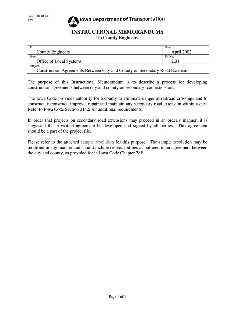 Fillable Online Instructional Memorandum on Construction Agreements Fax ...