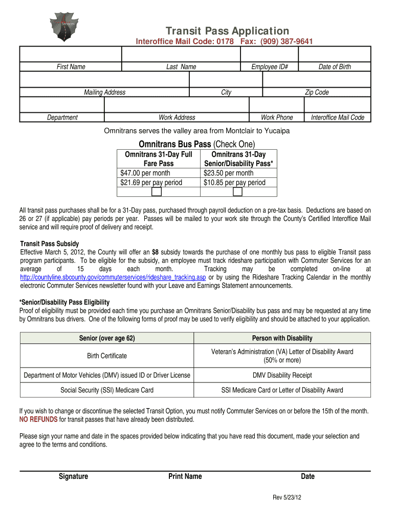 Fillable Online Transit Pass Application Fax Email Print - pdfFiller