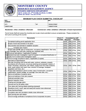 Fillable Online co monterey ca Minimum Plan Check Submittal Checklist - Monterey County Fax ...