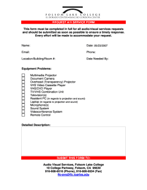 Fillable Online flc losrios REQUEST A/V SERVICE FORM This form must be completed in full ...