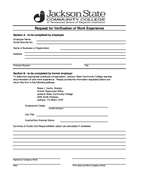Fillable Online jscc Work Experience Verification Form.pdf - Jackson ...