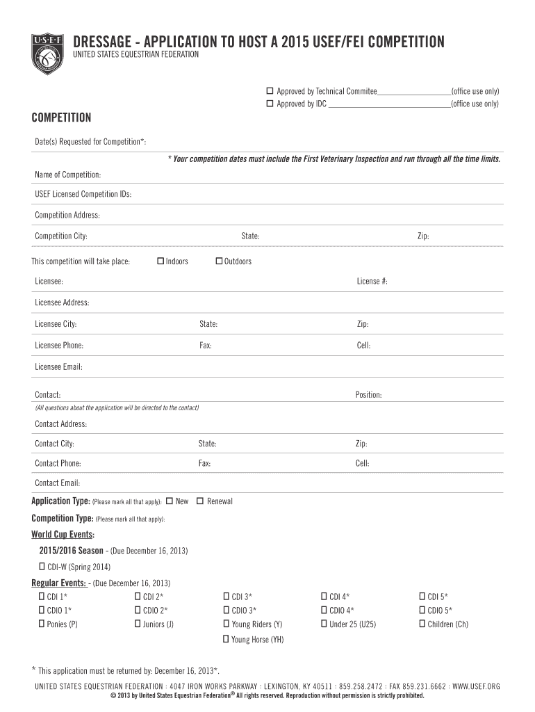 Fillable Online USEF/FEI Competition Application Fax Email Print ...