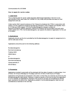 Fillable Online bundesnetzagentur How to apply for carrier codes ...