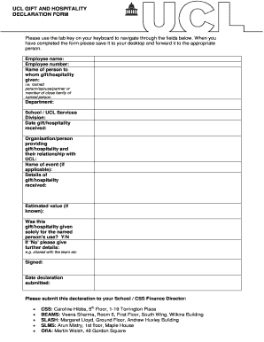 Fillable Online ucl ac UCL GIFT AND HOSPITALITY DECLARATION FORM Fax ...