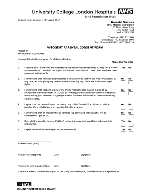 Fillable Online ucl ac MITOGENT PARENTAL CONSENT FORM: - UCL - ucl ac ...
