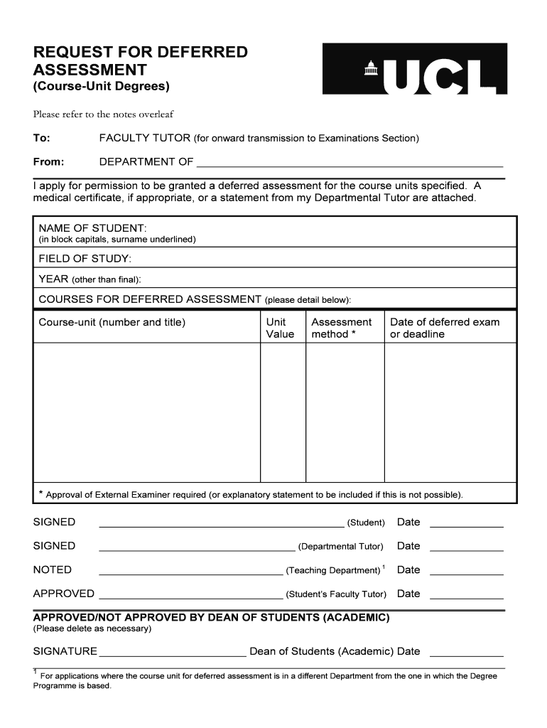 Fillable Online Deferred Assessment Request Form Fax Email Print ...