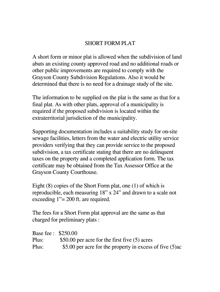 Fillable Online Short Form Plat Approval Process Fax Email Print ...