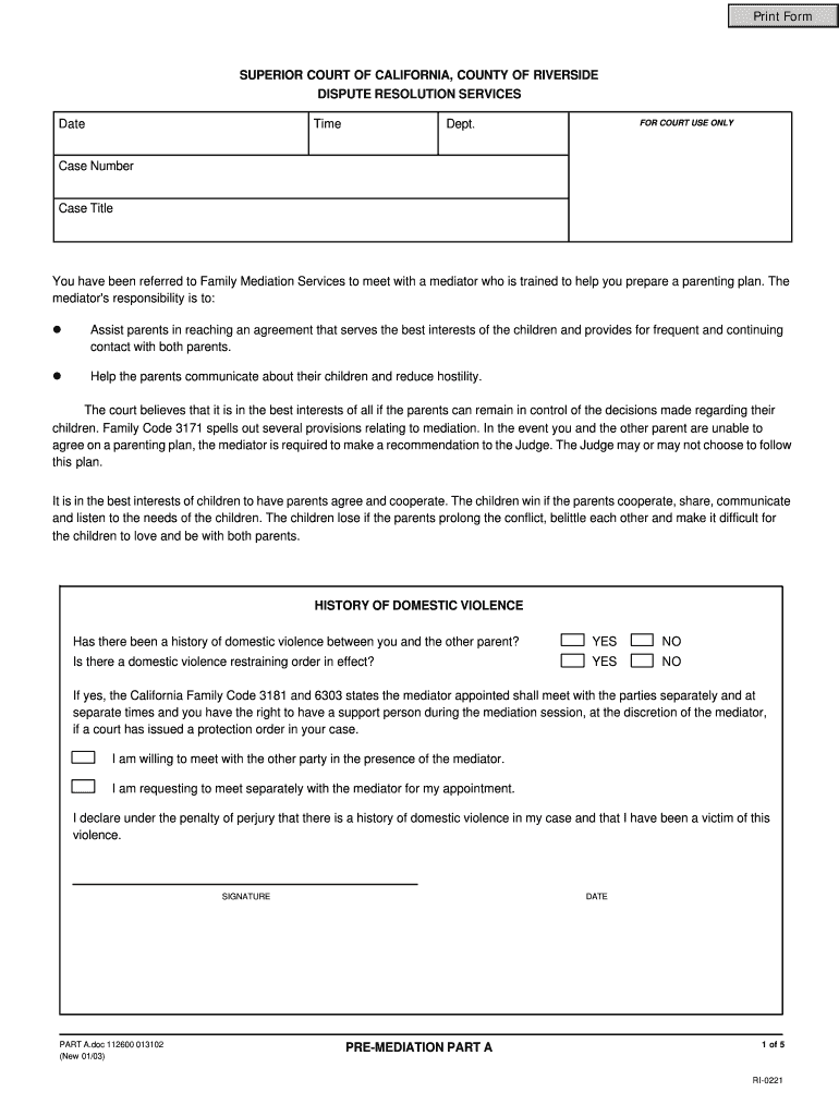 Fillable Online Pre-Mediation Part A Form Fax Email Print - pdfFiller