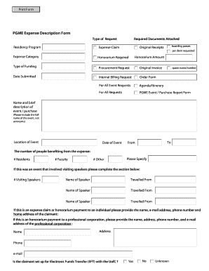 Fillable Online PGME Expense Description Form - Faculty of Medicine Fax Email Print - pdfFiller