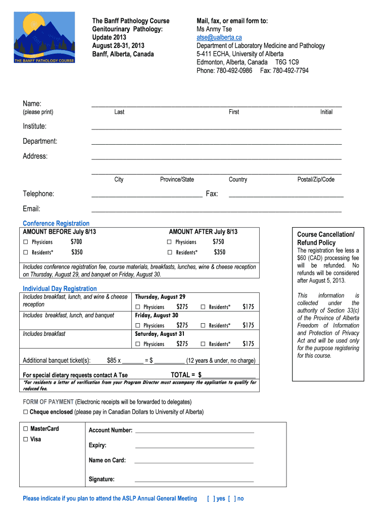 Fillable Online Banff Pathology Course: Genitourinary Pathology Update ...