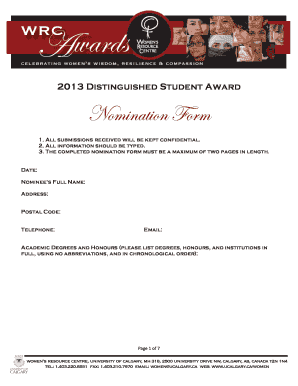 Fillable Online ucalgary Nomination Form - University of Calgary Fax ...