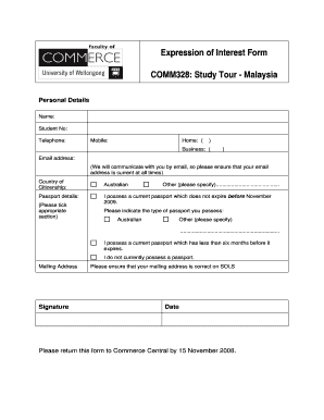 Fillable Online uow edu Expression of Interest Form COMM328: Study Tour ...