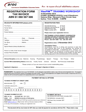 Fillable Online Registration form tax invoice abn 61 060 567 686 ...