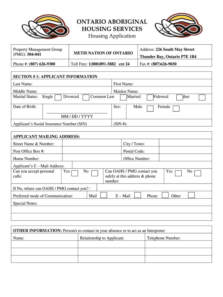 Ontario Aboriginal Housing Application - Blank Fillable Template | Fill ...