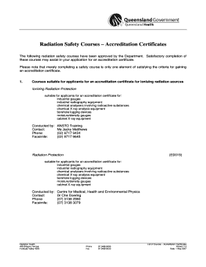 Fillable Online health qld gov Radiation Safety Courses Accreditation ...